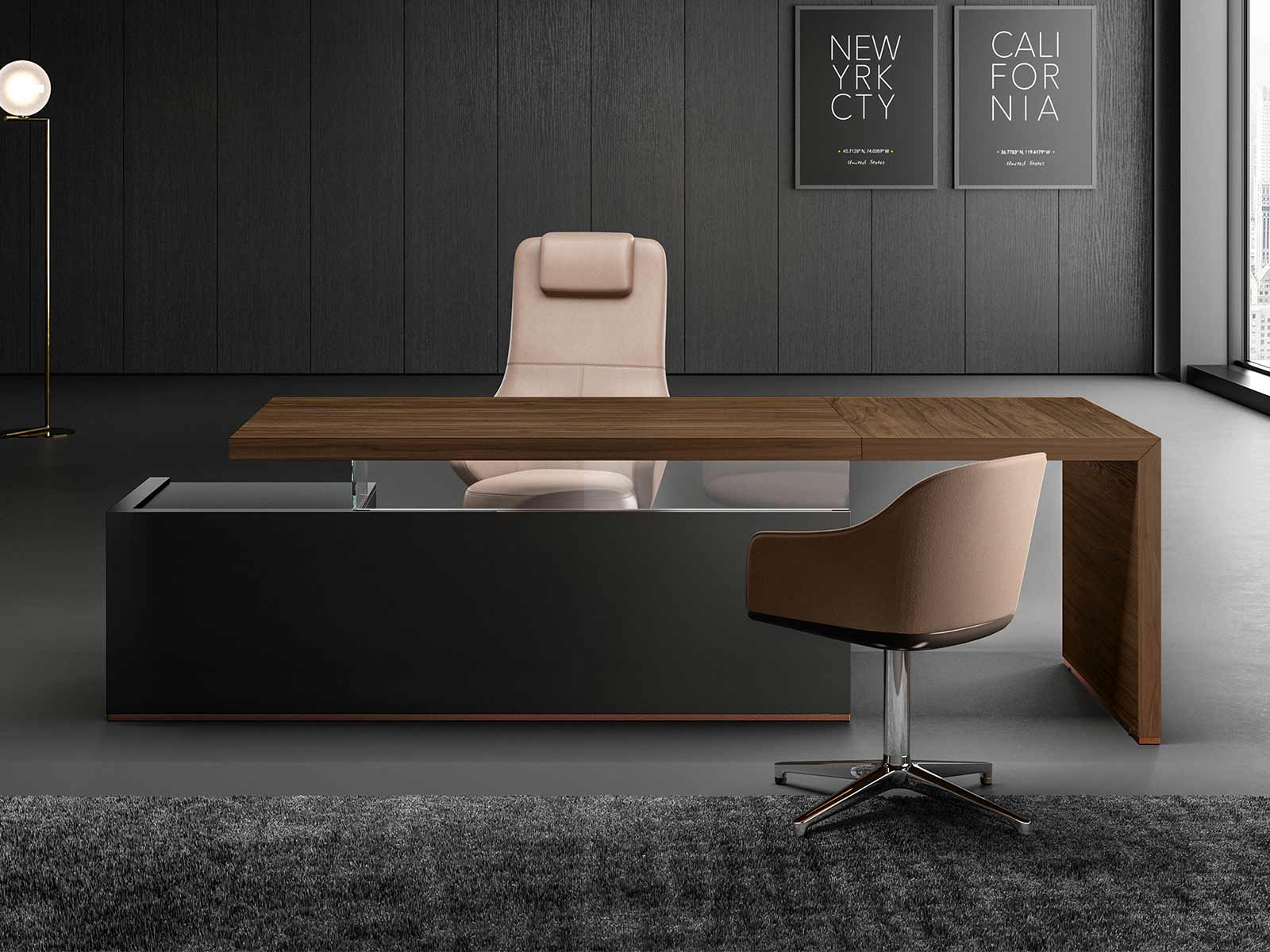 Bureau de direction Maestro Glass avec caisson | bureau direction haut ...